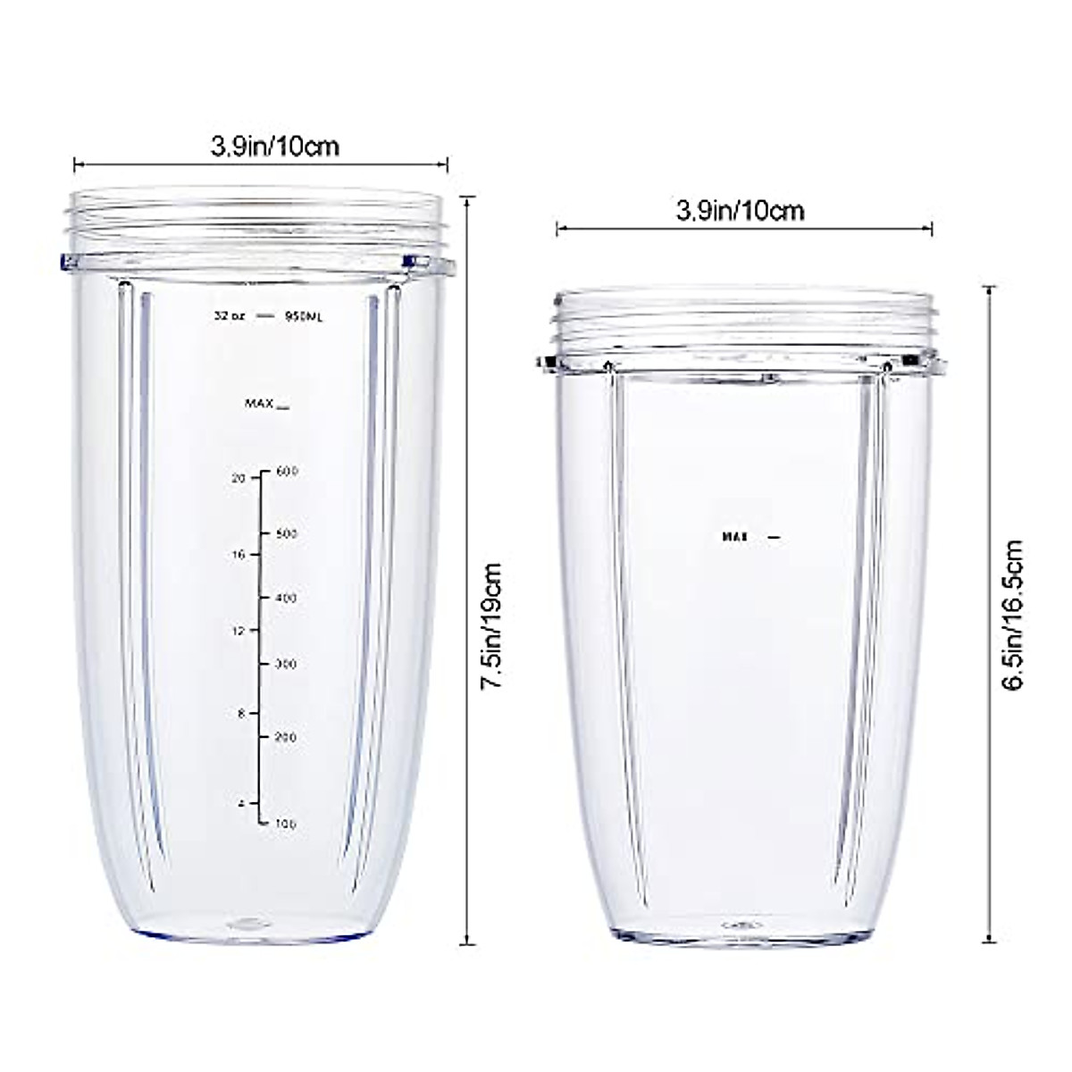 Blender Replacement Cups for Nutribullet Blender, 32oz & 24oz Cups with Flip Top To Go Lid & Flat Lid & Rubber Gasket, Compatible with Nutri Bullet 600W/900W Blenders (6 PCS)