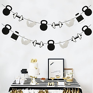 Glitter Gym Theme Birthday Banner- Weight Lifting Party Garland for Cross Fit Party, Fitness Themed Birthday Party Supplies