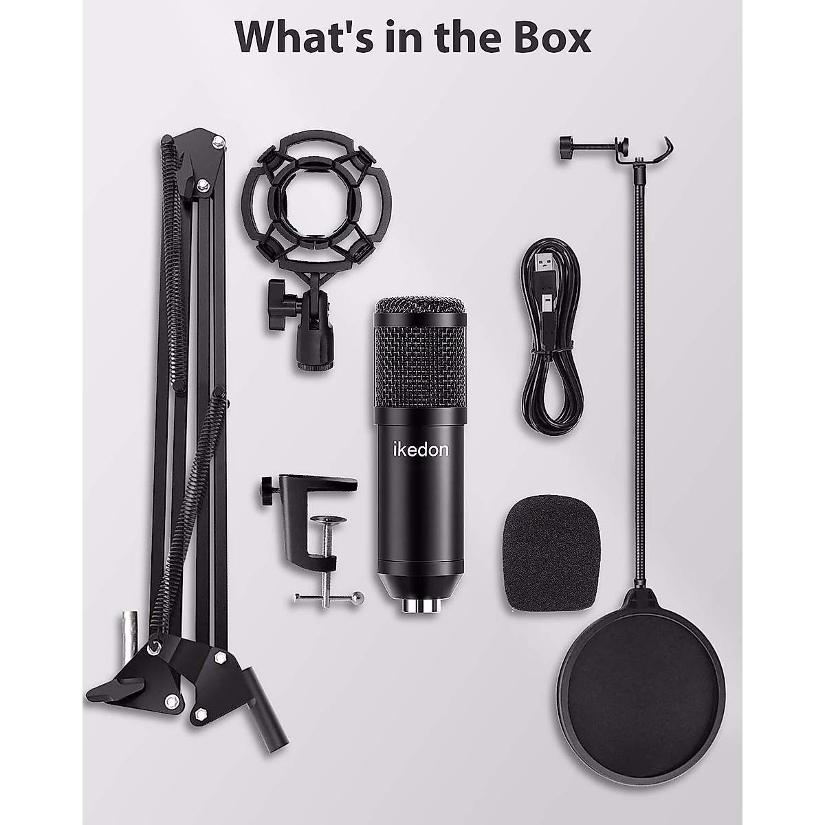 ikedon Studio USB Condenser Microphone, Professional 192kHz/24bit Cardioid Recording Microphone, Plug&Play Computer Microphone Kit with Scissor Arm, Streaming Mic for Podcasting YouTube Gaming -S663