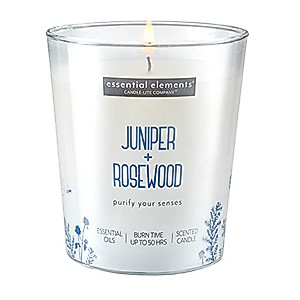 Essential Elements by Candle-lite Scented Candles Juniper & Rosewood Fragrance, One 9 oz. Single-Wick Aromatherapy Candle with 50 Hours of Burn Time, Off-White Color