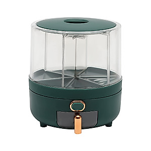 BANLICALI 6 Grid Rice Dispenser, 360° Rotating Dry Rice Dispenser PET PP Kitchen Grain Storage Container with Anti-slip Pads for Store Rice and Beans Green+Clear (Medium)