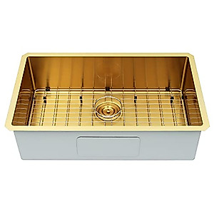 Lonsince Undermount Kitchen Sink 30 X 18 inch,Single Bowl Kitchen Sink Undermount,Gold Kitchen Sink,Undermount Stainless Steel Kitchen Sink