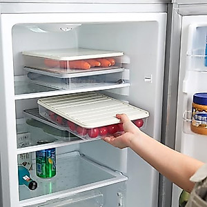 Cabilock 2pcs Food Storage Containers, Plastic Refrigerator Crispers with Lid, Stackable Vegetable Organizer for Kitchen, Freezer Organizer Bins, White (Large+Small)