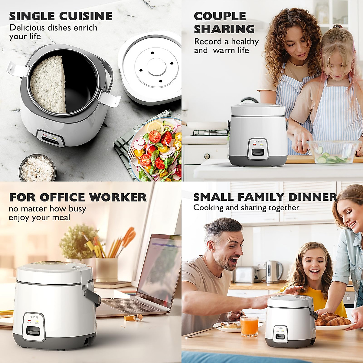 TLOG Mini Rice Cooker 2.5-Cup Uncooked(5-Cup cooked), Healthy Non-stick Coating 1.2L Small Rice Cooker for 1-3 People, Portable Travel Rice Cooker with Steam Tray, Rice Maker for Grains, White Rice, Oatmeal, Veggies