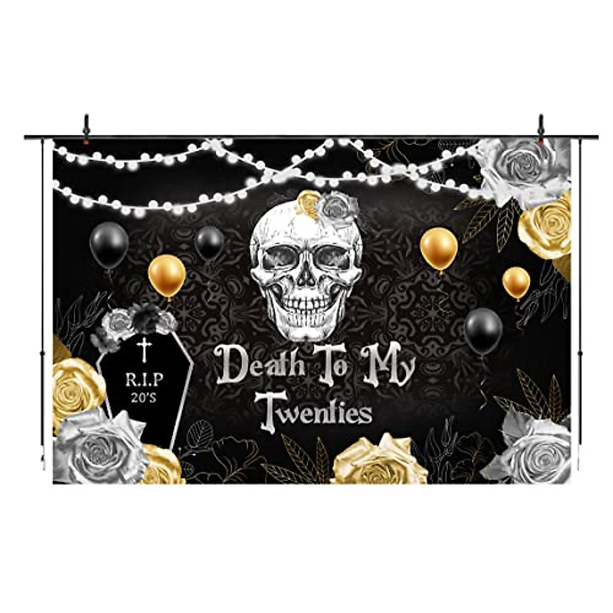 Death to My Twenties Backdrop for 30th Birthday Party Background Decorations Gothic Skull RIP to My 20s Black Rose Balloons Photography Background Supplies 7x5ft