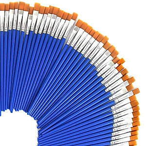60 Pcs 9mm Wide Flat Paint Brushes Set with Nylon Hair,Small Brush Bulk for Detail Painting,Short Plastic Handle,Acrylic Oil Watercolor Fine Art Painting for Kids,Students,Starter,Teens, Adults, Artis