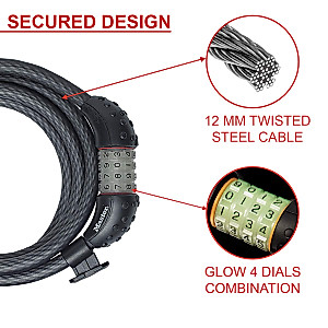 MASTER LOCK Bike Cable Lock [Combination] [1.8 m Coiling Cable] [Outdoor] [Mounting Bracket] 8190EURDPRO - Ideal for Bike, Electric Bike, Skateboards, Strollers, Lawnmowers and other Outdoor Equipment