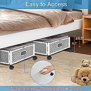 punemi Under Bed Storage With Wheels And Lid & Removable Bags, 1Pcs Rolling Underbed Storage & Handle, Metal Underbed Storage Containers For Clothes Toys Blankets,Bedroom, Tool-Free Assembly，White