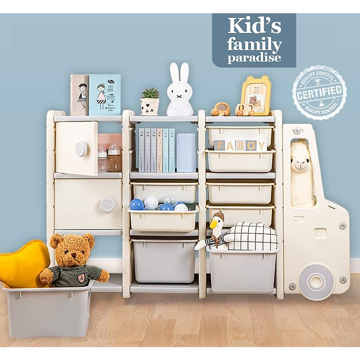 WEDANTA Kids Large Toys Storage Organizer Shelf Organizer for Books and Toys with 11 Bins 2 Cabinets and 3 Shelves Multipurpose Toy and Book Storage Solution for Kids - Toy Bin Storage