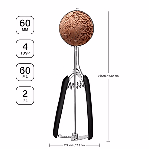 Cookie Scoop 4 Tbsp, TJ POP Professional Stainless Steel Ice Cream Scoop 60 mm, Soft Grips, Quick Trigger Release, 60 ml