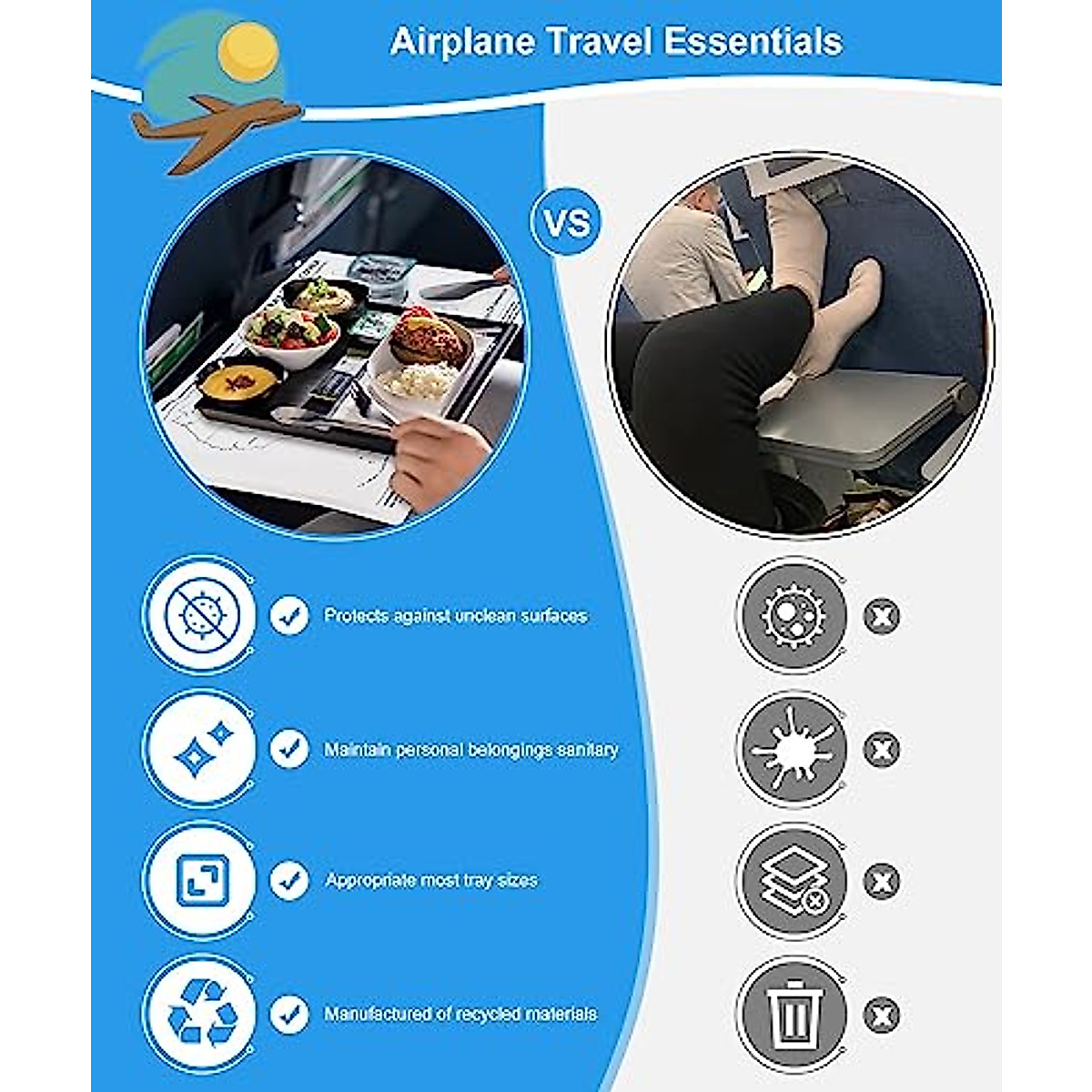 Airplane Travel Essentials Tray Table Cover, 10 Pack Disposable Placemats Provide Safe Fresh Table Surface, Travel Accessories Must Haves for Kids Baby, Toddlers, Women