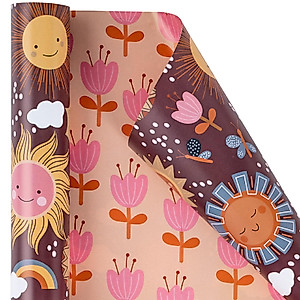 RUSPEPA Reversible Wrapping Paper Roll - Mini Roll - Sun and Flower Pattern Great for Baby Shower, Birthday, Party - 17 Inches X 32.8 Feet