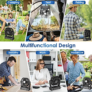 COZII 20000mAh Battery Operated Fan - Camping Fan Rechargeable with 3 Colors Light, 4 Speeds, 4 Timing, Adjustable Head, Portable Battery Powered Tent Fan with Hanging Hook for Picnic, BBQ