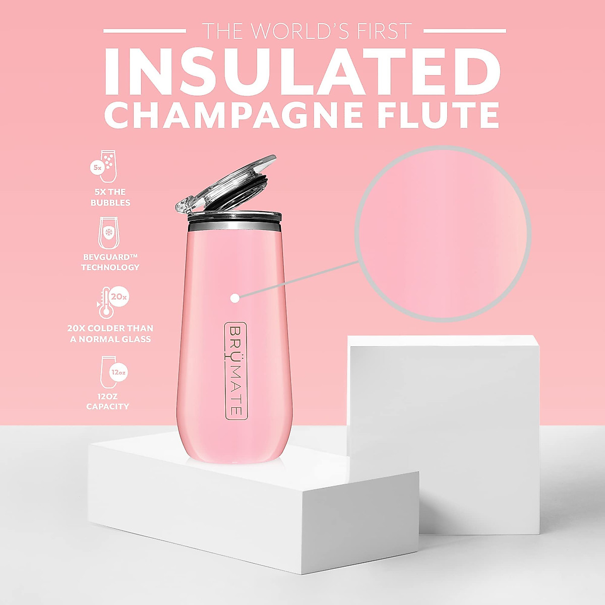 BrüMate 12oz Insulated Champagne Flute With Flip-Top Lid - Made With Vacuum Insulated Stainless Steel (Glitter Merlot)