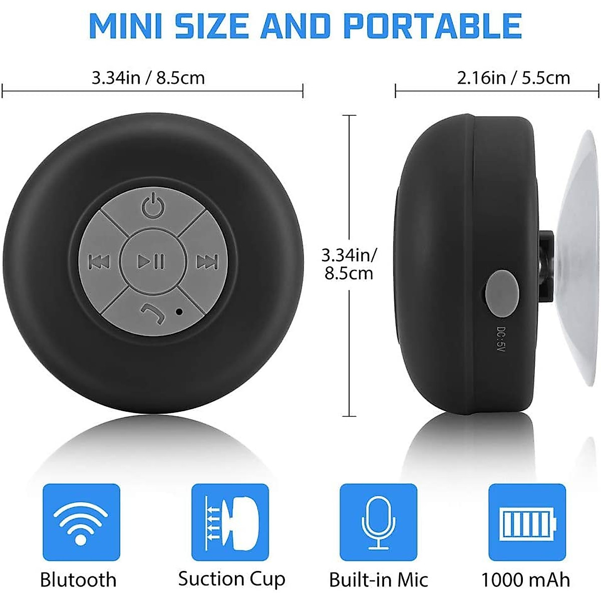 Bluetooth Shower Speaker Waterproof - Wireless Handsfree Portable Speakerphone with Built-in Mic,4hrs of Playtime, Control Buttons and Dedicated Suction Cup for Bathroom Bathtub