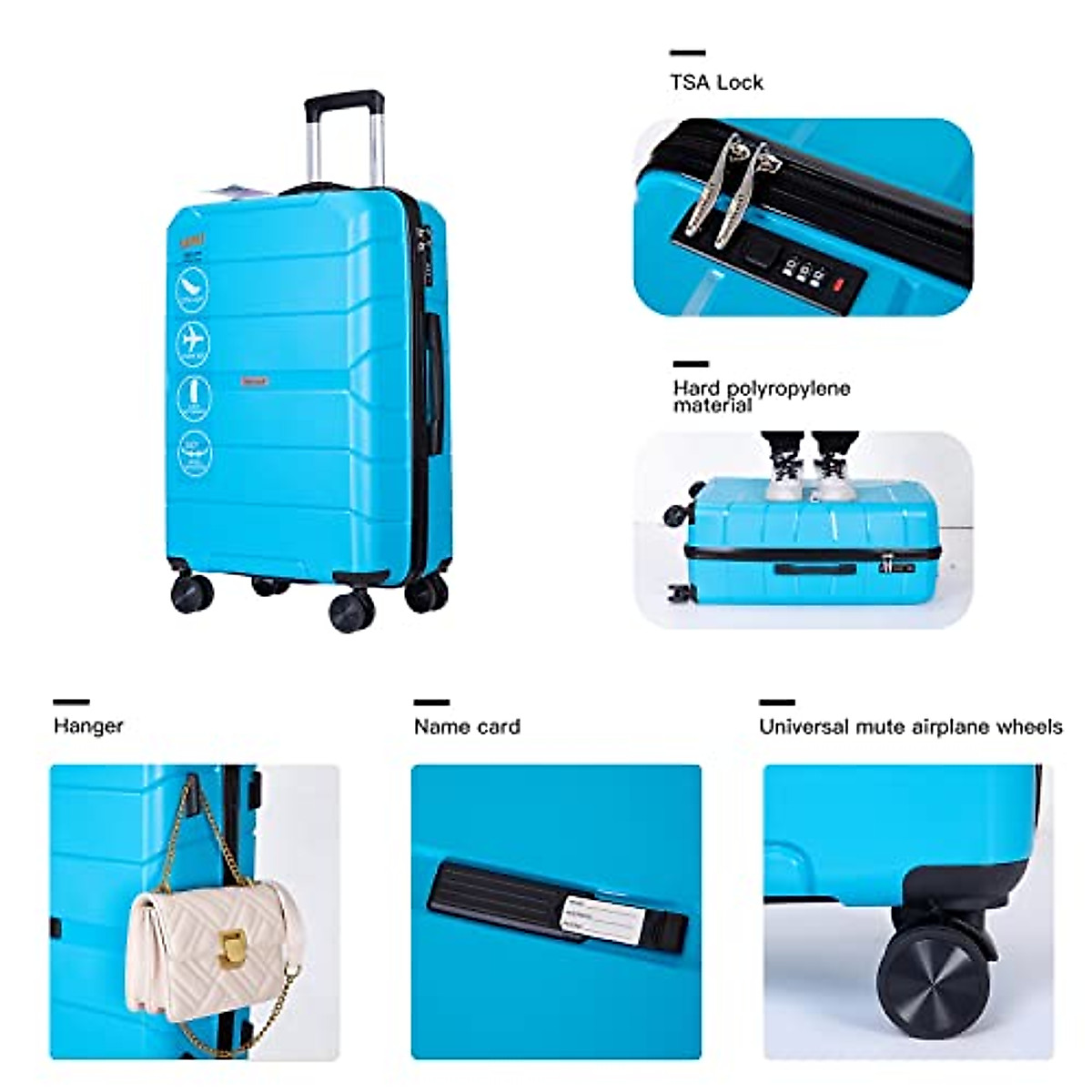 Travelhouse Luggage Sets, Lightweigh Hardside Suitcases with Double Spinner Wheels,TSA Lock, 3 Piece Set 20"/24"/28" (Blue-31)