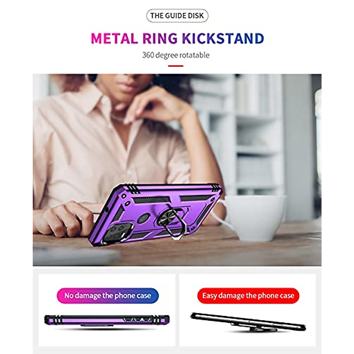 Androgate Compatible with Moto G Stylus 5G Case with HD Screen Protector, Military-Grade Ring Holder Stand Car Mount 16ft Drop Tested Protective Cover Phone Case for Motorola Moto G Stylus 5G, Purple