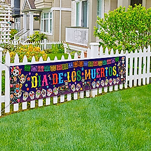 Dia De Los Muertos Banner for Day of The Dead Party Decorations, With Mexica Banner Cat Dog Sugar Skull Yard Sign Halloween Decorations Backdrop Outdoor Easter Mexica Fiesta Party Supplies Decor