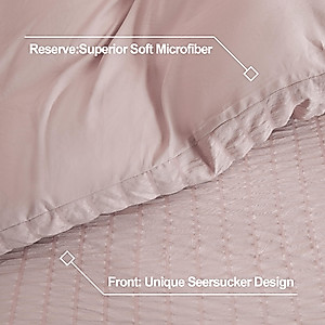 Litanika Pink Full Size Comforter Sets for Girls, 3 Pieces Cute Blush Women Lightweight Seersucker Bedding Set & Collections, Soft Bed Set as Gifts (79x90In Comforter & 2 Pillowcases)