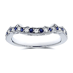 Kobelli 1/5ct TCW Sapphire and Diamond Contour Wedding Ring in 14k White Gold - Size 7