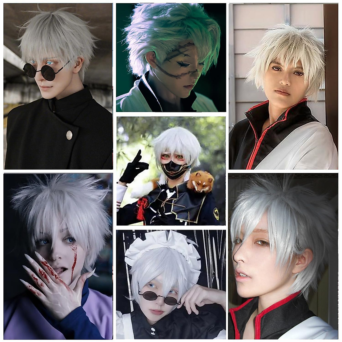 KiyaCos Anime Silver White Cosplay Wig Synthetic Party Hair Anime Comics Coser Costume Wigs