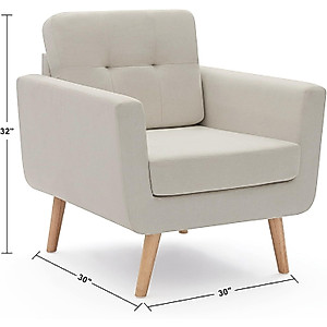 Tbfit Linen Fabric Accent Chairs Set of 2, Mid Century Modern Armchair for Living Room, Bedroom Button Tufted Upholstered Comfy Reading Accent Chair Sofa(Light Beige)