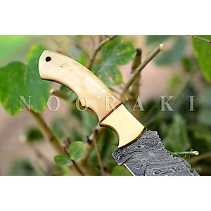 Nooraki - 11-inch | Fire Pattern Custom Handmade Damascus Tracker Knife with Camel Bone Handle Hunting knife, Camping knife, Bushcraft Knife, Survival Knife, Full Tang With Sheath #333