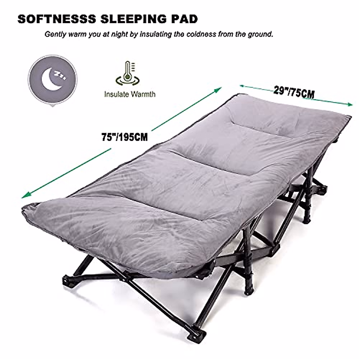 Camping Sleeping Pad, Camping Cot Pad for Adults, Comfortable Velvet Sleeping Cot Pad Mattress, 75"x29" Lightweight Foldable Sleeping mats for Hiking Backpacking Traveling,Gray Th