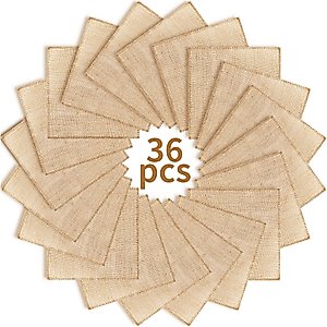 VitalCozy 36 Pieces 6 x 6 Inches Burlap Squares Jute Burlap Finished Edges Square Fabric Farmhouse Burlap Placemats for Home Party Wedding Table Cover Centerpieces Craft Supplies