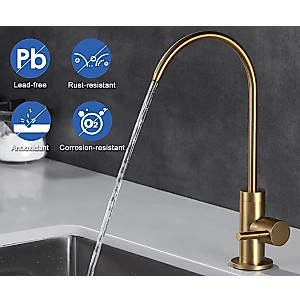 ESOW Kitchen Water Filter Faucet, 100% Lead-Free Drinking Water Faucet Fits Most Reverse Osmosis Units or Water Filtration System in Non-Air Gap, Stainless Steel 304 Body Brushed Gold Finish