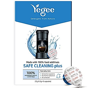 Yegee Powerful Vertuo Cleaning Pods and Capsules Cleaner Kit - for Coffee Machines - Made from 100% Plant-Based 1st Grade Formula - Includes 6 Cleaning Capsules Only Compatible with Vertuo