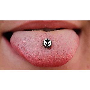 White ALIEN Logo Tongue Ring. 14Gx5/8(1.6x16mm) 316L Surgical Steel Barbell with 6/6mm Ball Tongue Piericng jewelry. Price per 1 Piece only.