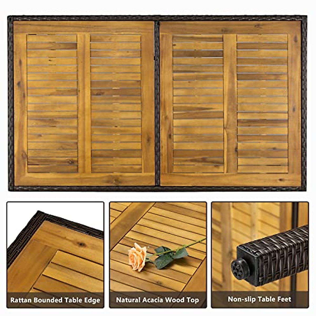 VINGLI 7 Pieces Patio Dining Set, Acacia Wood Patio Furniture Outdoor Dining Set for 6 Patio Dining Table for Garden and Yard