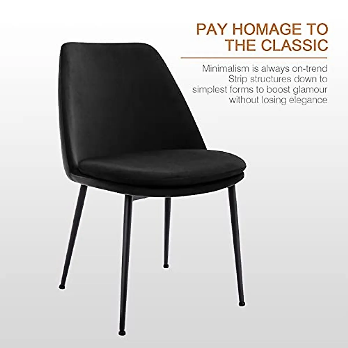 Zesthouse Modern Dining Living Room Chairs Set of 2, Mid-Back Velvet Accent Chairs with Detachable Cushion, Armless Desk Chairs with Metal Legs, Upholstered Side Lounge Chairs for Bedroom, Black