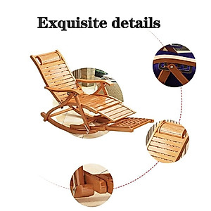 Wooden Folding Rocking Chair Zero Gravity Chair Garden Deck Chairs Reclining Sun Lounger Chairs,Patio Rocking Chairs Bamboo Loungers for Heavy Duty Adults Elderly