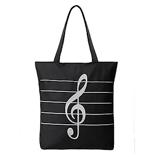 Women Girl Single Shoulder Portable Musical Symbol Canvas Bag (Black)