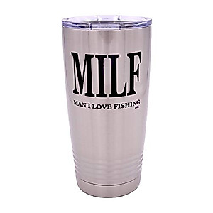 Rogue River Tactical Large Funny Fishing 20 Ounce Travel Tumbler Mug Cup w/Lid MILF Man I Love Fishing Fishing Gift Fish