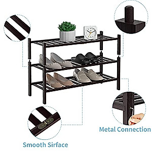 RONGJIA 3 Tier Bamboo Shoe Rack for Closet Free Standing Wood Shoe Shelf Storage Organizer for Entryway Small Space Stackable, Brown