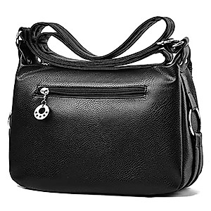 TianHengYi Leather Crossbody Bag for Women Multi Pockets Shoulder Purse Messenger Bag Ladies Lightweight Pocketbook (Black)