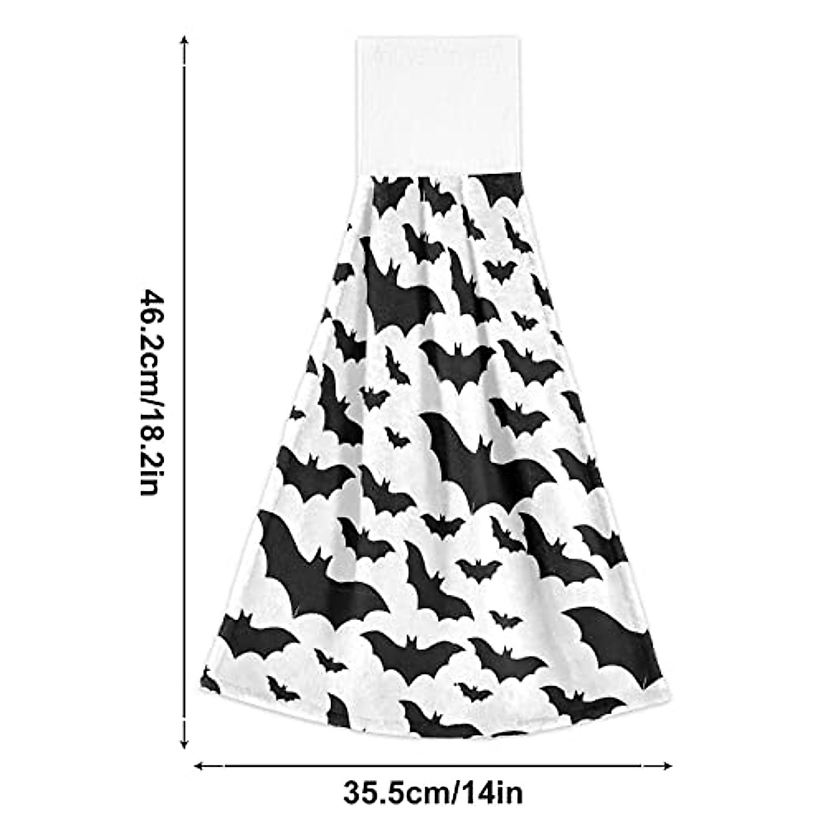 AUUXVA Cute Bats Pattern Hanging Kitchen Hand Towels 2 Pack, Halloween Print Soft Coral Velvet Towel for Bathroom Decor Washcloth Absorbent Dish Tie Towels