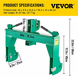 VEVOR 3-Point Quick Hitch, 3080 LBS Lifting Capacity Tractor Quick Hitch, 27.5" Between Lower Arms Attachments Quick Hitch, No Welding & 5 Level Adjustable Bolt, Adaptation to Category 1 & 2 Tractors