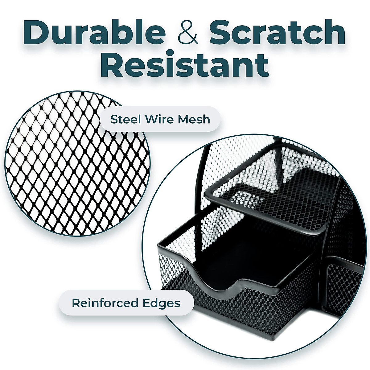 Greenco Mesh Desk Organizer Office Supplies Caddy, 6 Compartments, Small Black Desk Organizer for Pen, Pencil, Small Office Supplies and Stationary Accessories Storage Organization