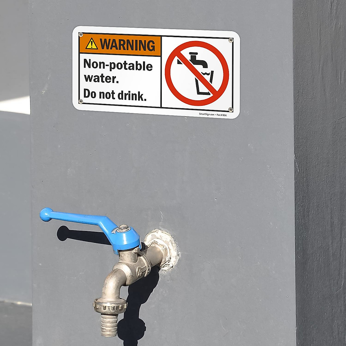 SmartSign - S-9885-AL-05x10 "Warning - Non-Potable Water, Do Not Drink" Sign | 5" x 10" Aluminum Black/Orange/Red/Yellow on White