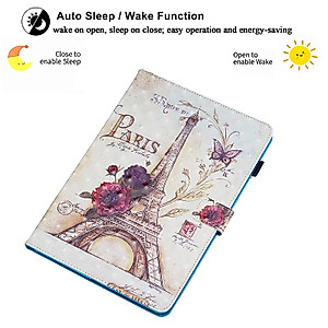 UUcovers iPad 10.2 inch Case 9th/8th/7th Generation (2021/2020/ 2019) & iPad Air 3 (10.5") 2019/iPad Pro 10.5" 2017 with Pencil Holder [Auto Wake/Sleep] Stand Smart PU Leather Folio Cover,Paris Tower