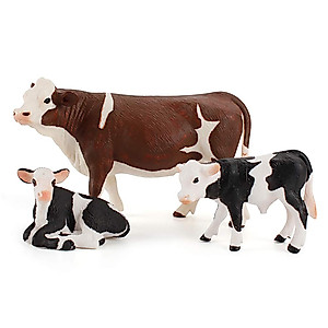 DOYIFun Realistic Farm Cow Model Figure Toy Set, Cow Figurines Collection Playset with Farm Keepers, Farm Meadows Pasture Cow Statues Preschool Science Educational Learn Cognitive Toys