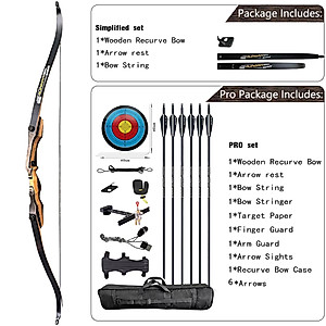 PANDARUS Wooden Takedown Recurve Bow 62" Right Handed for Outdoor Training Practice Recurve Bow for Adult & Youth Beginner (35lbs, Right Handed Pro)