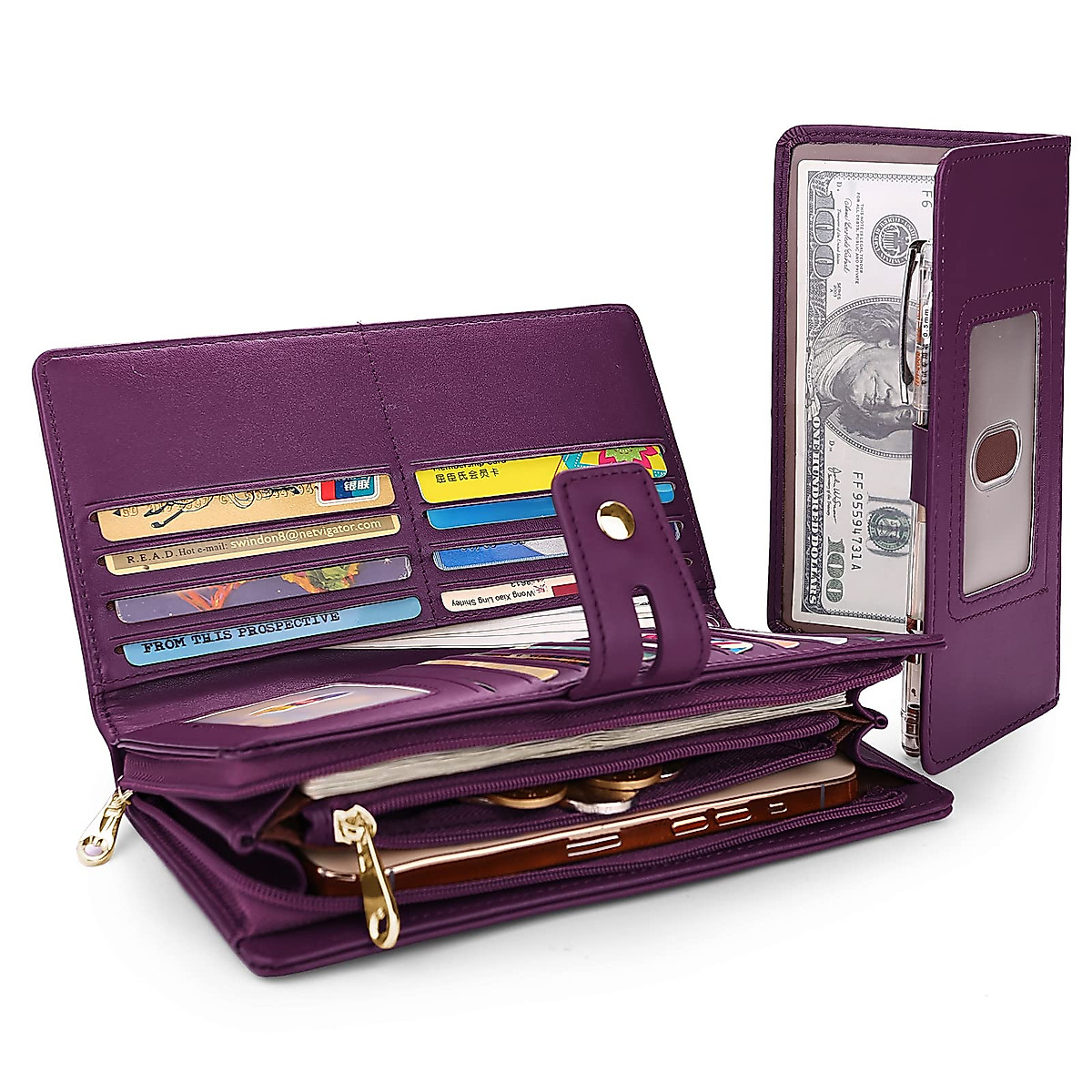 YALUXE Wallet for Women RFID Blocking Removable Checkbook Holder Large Capacity