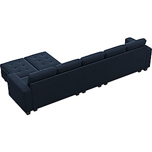 Belffin Large Velvet L Shaped Sectional Sofa Couch with Reversible Double Chaises Modular Sectional Sofa Couch with Storage Ottomans Convertible Sectional Sofa Blue