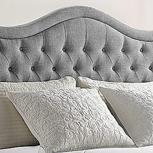 Rosevera Grayson Adjustable Headboard Bed with Fine Polyester and Button Tufting for Bedroom, Full, Ash