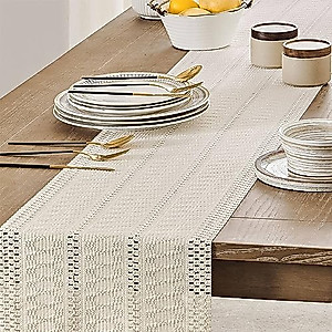 ZeeMart Macrame Style Boho Table Runner, Ivory Table Runners 72 Inches Long, Farmhouse Woven Home Decor, 12x72 Inch, Ivory